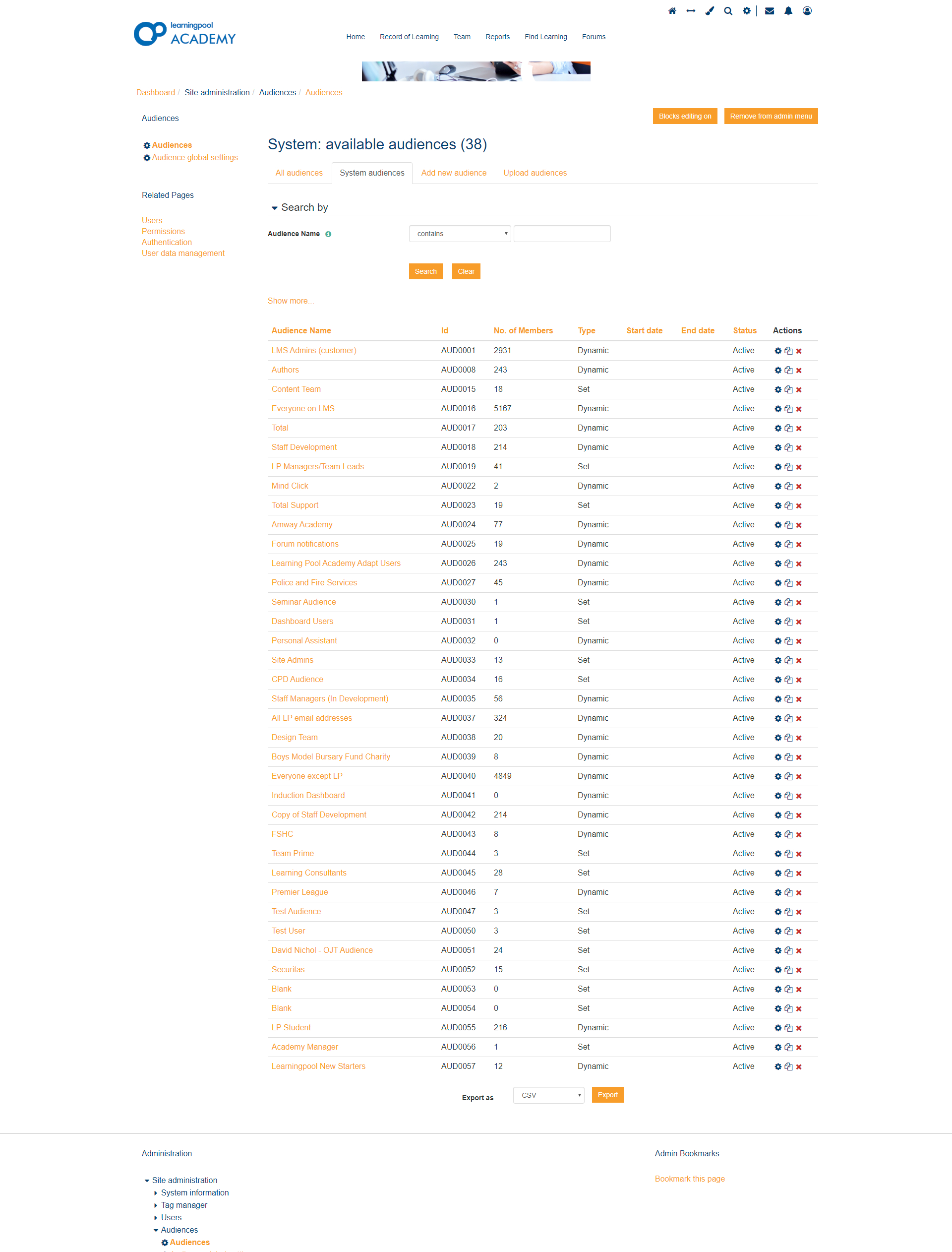 Audiences – Learning Pool Help Centre