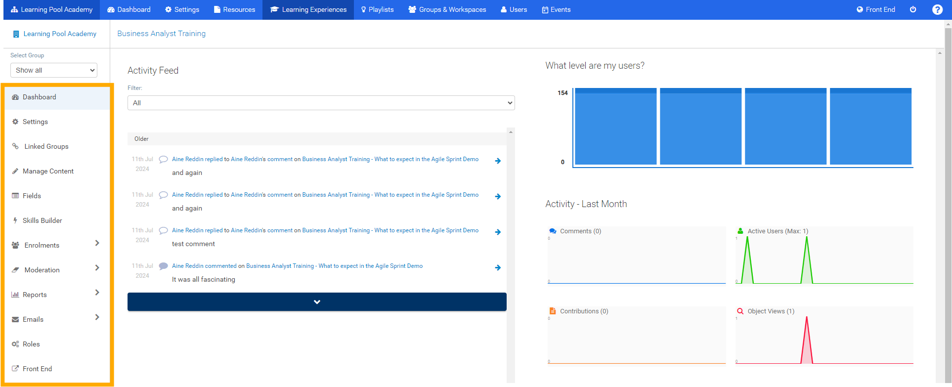 The learning experience menu – Learning Pool Help Centre