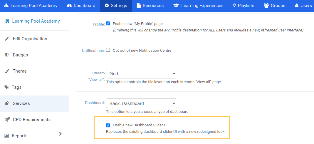 Customising your dashboard (OLD DASHBOARD) – Learning Pool Help Centre