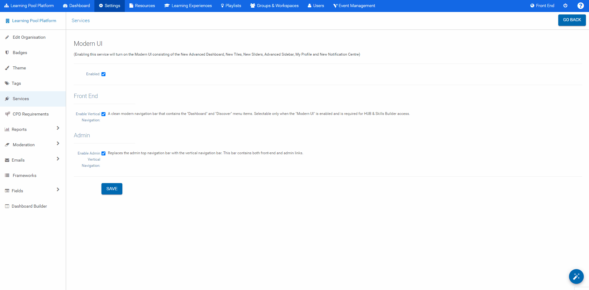 Admin Vertical Navigation Bar – Learning Pool Help Centre