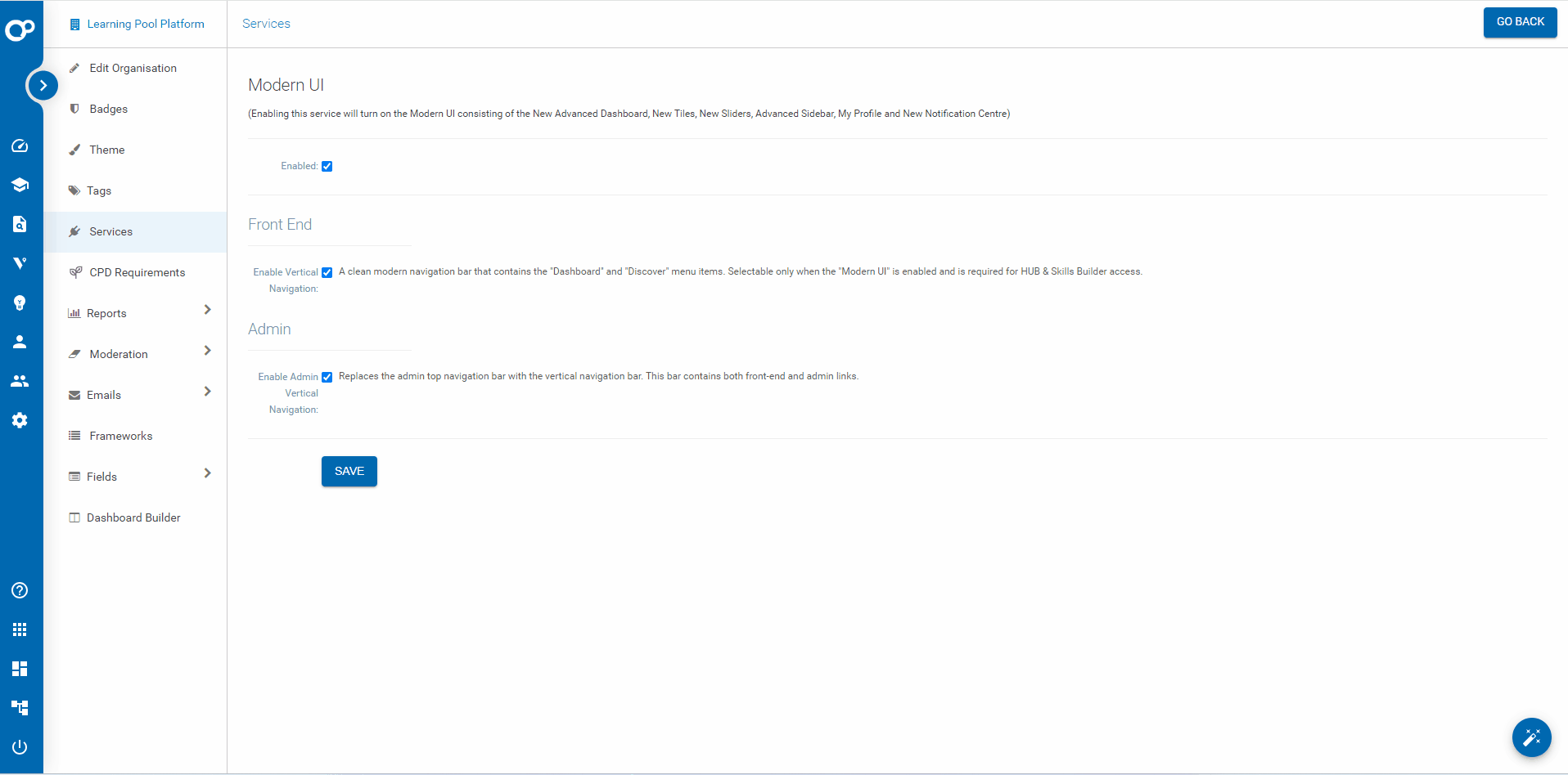 Admin Vertical Navigation Bar – Learning Pool Help Centre