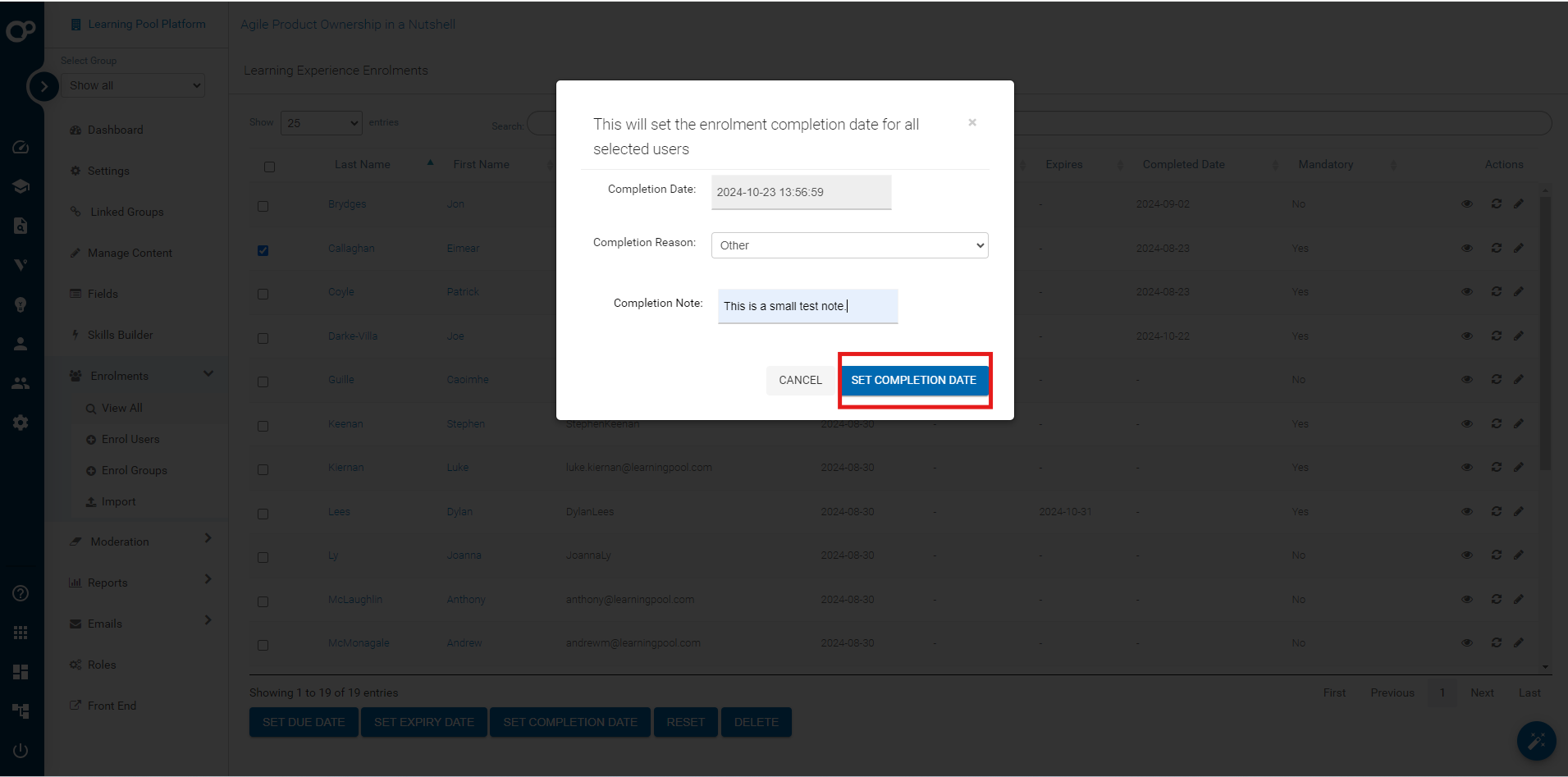 Learning Experience Completion via Admin UI – Learning Pool Help Centre