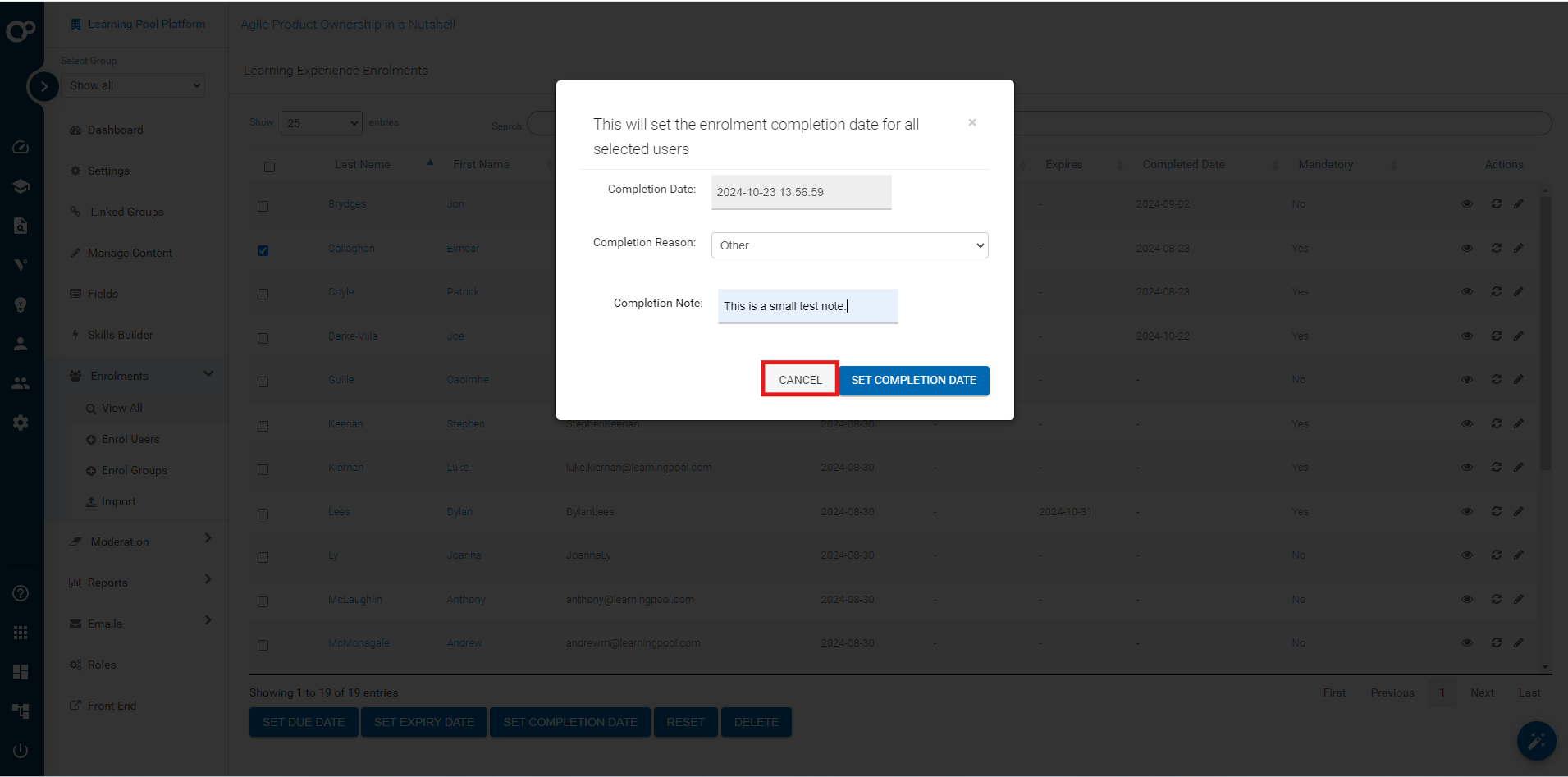 Learning Experience Completion via Admin UI – Learning Pool Help Centre