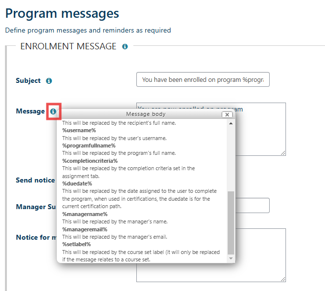Creating a Program - Messages Tab – Learning Pool Help Centre