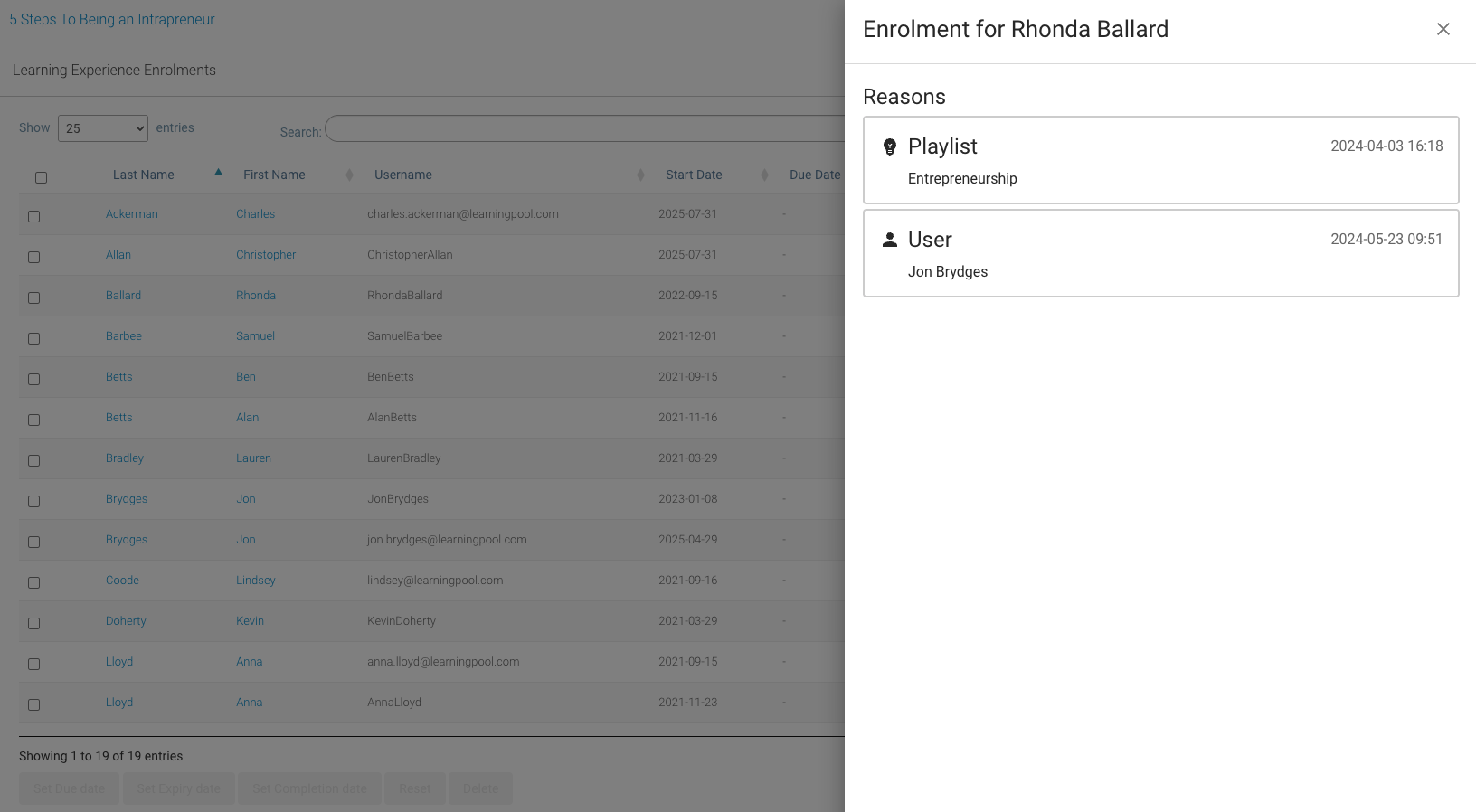 Enrolment reasons – Learning Pool Help Centre