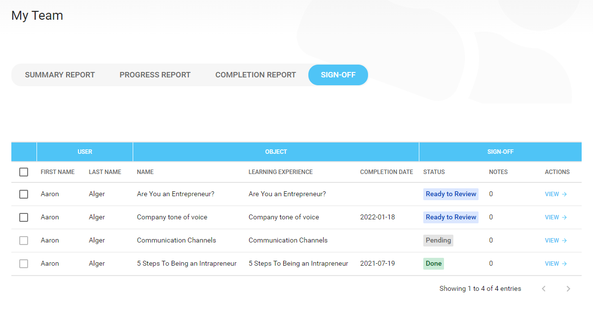 The My Team page – Learning Pool Help Centre