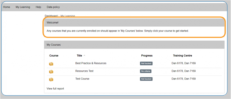 The welcome text block – Learning Pool Help Centre