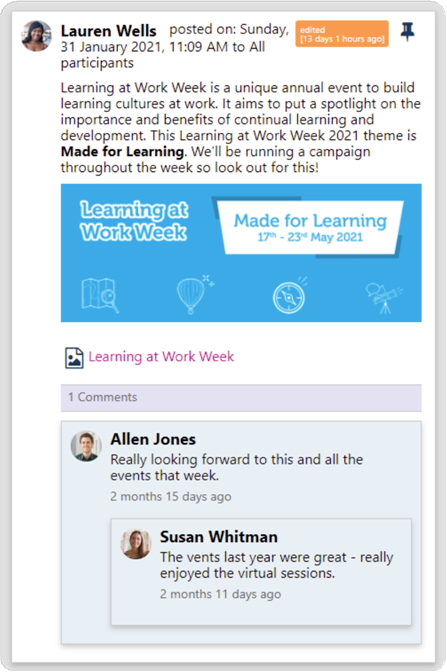 Socialwall format – Learning Pool Help Centre