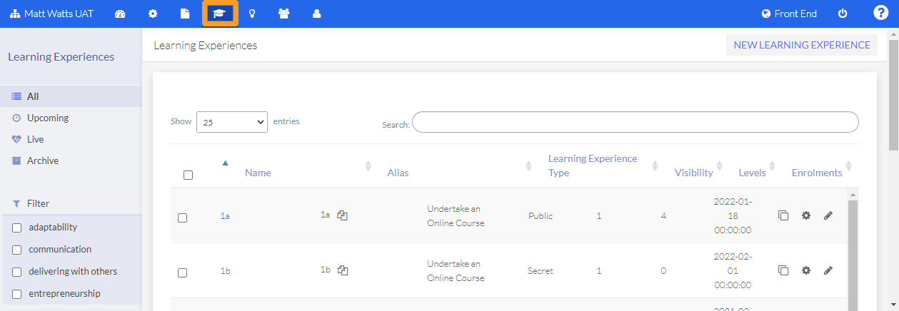 The learning experience menu – Learning Pool Help Centre