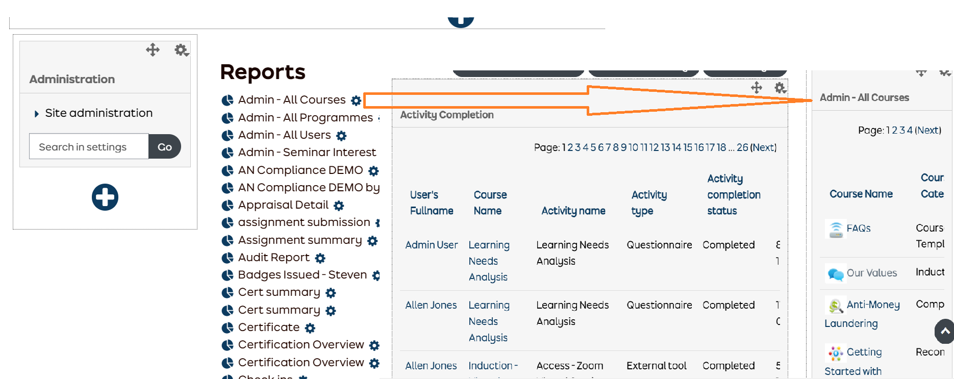 Report table block – Learning Pool Help Centre