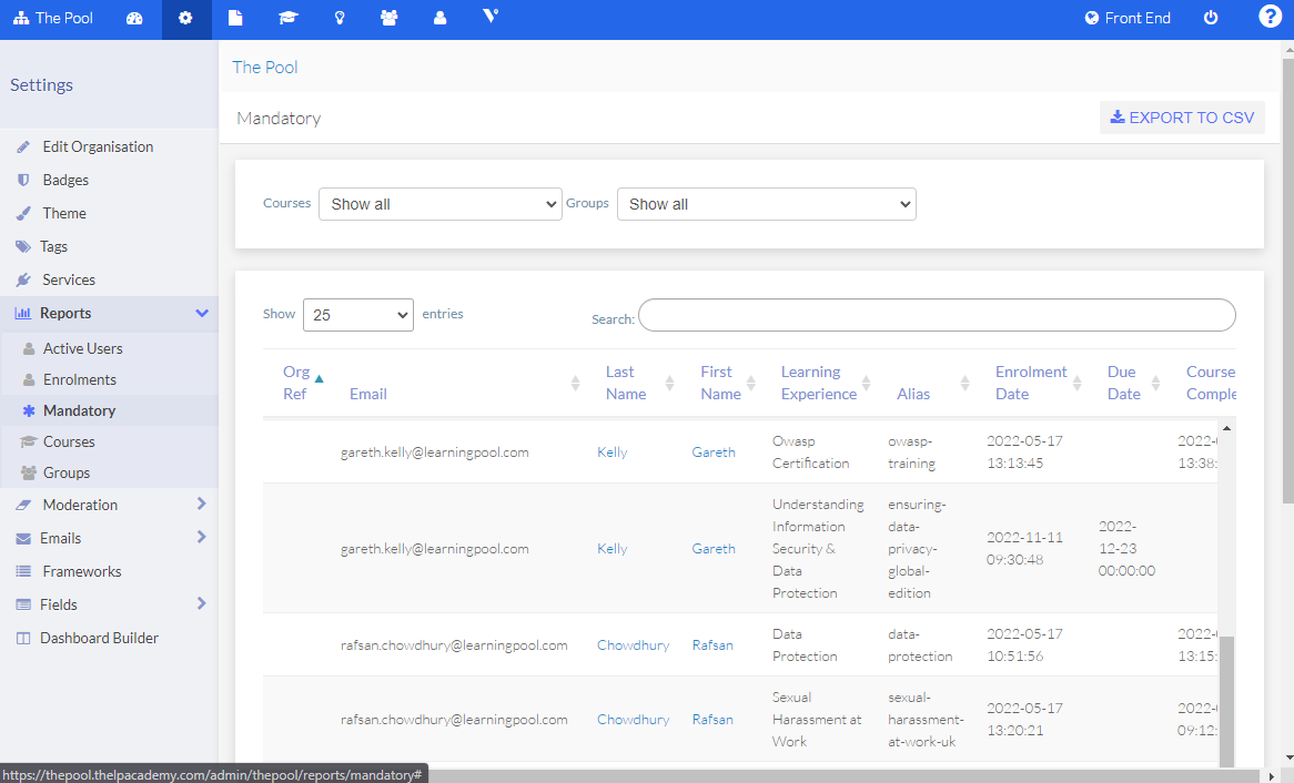 Mandatory report – Learning Pool Help Centre